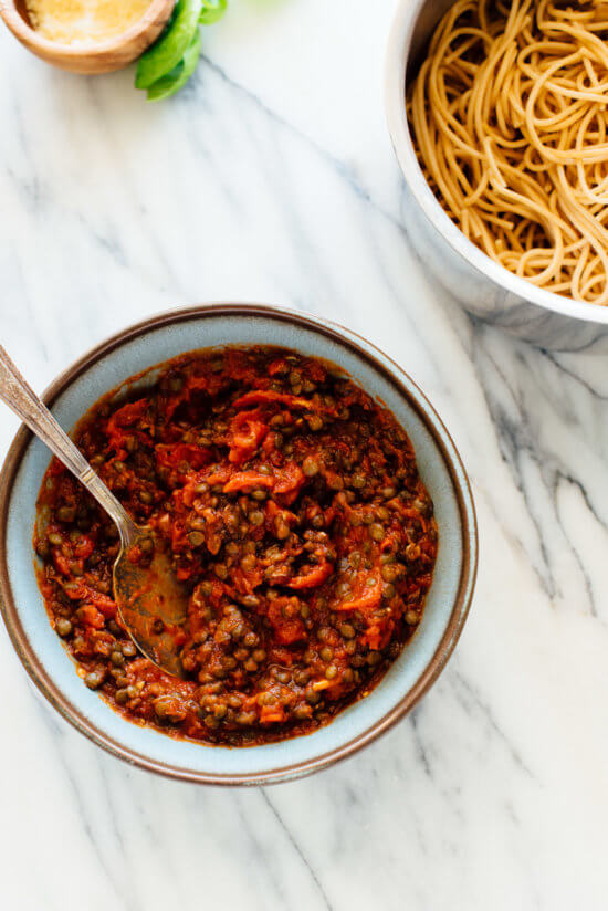 Hearty Spaghetti with Lentils & Marinara Sauce - Cookie and Kate